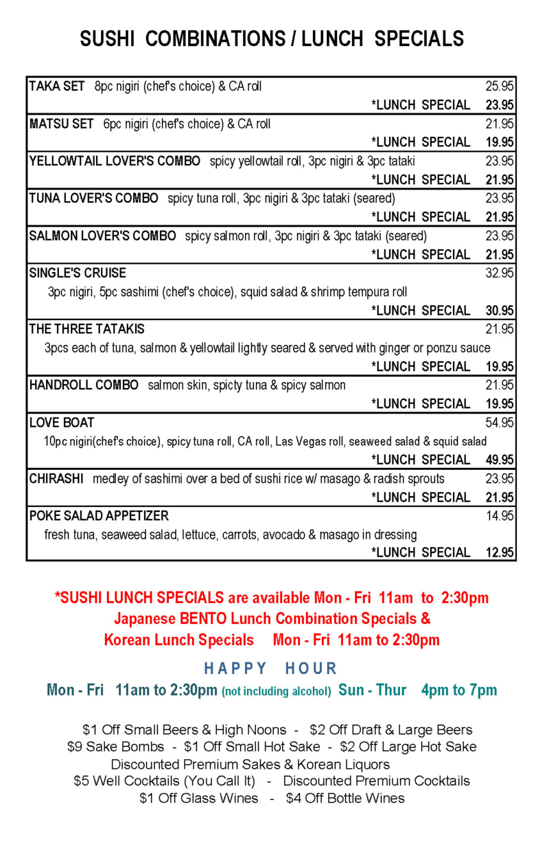 SUSHI LUNCH SPECIALS - Takamatsu